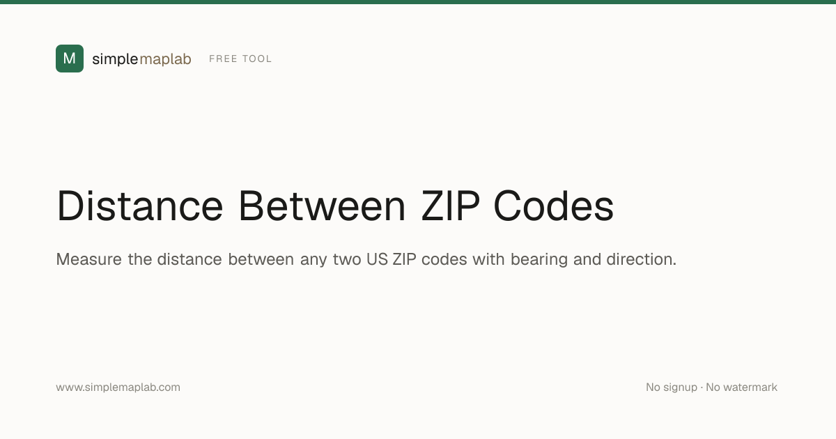 Distance Between Two ZIP Codes — Free Calculator | SimpleMapLab