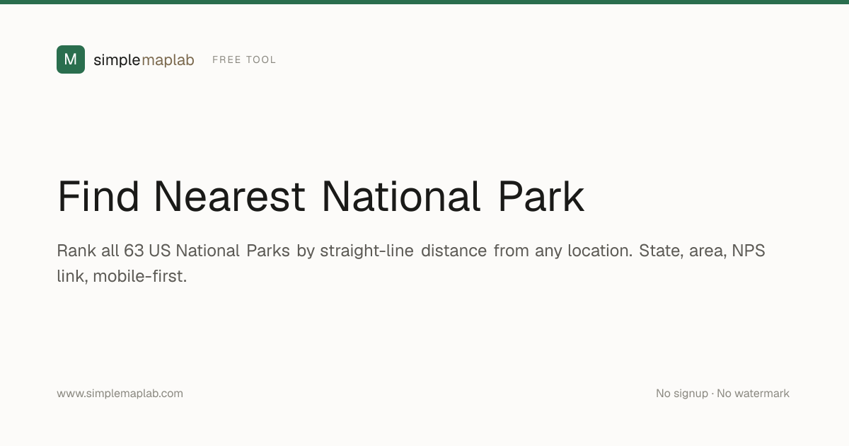 Find the Nearest National Park — Free Distance Ranker | SimpleMapLab